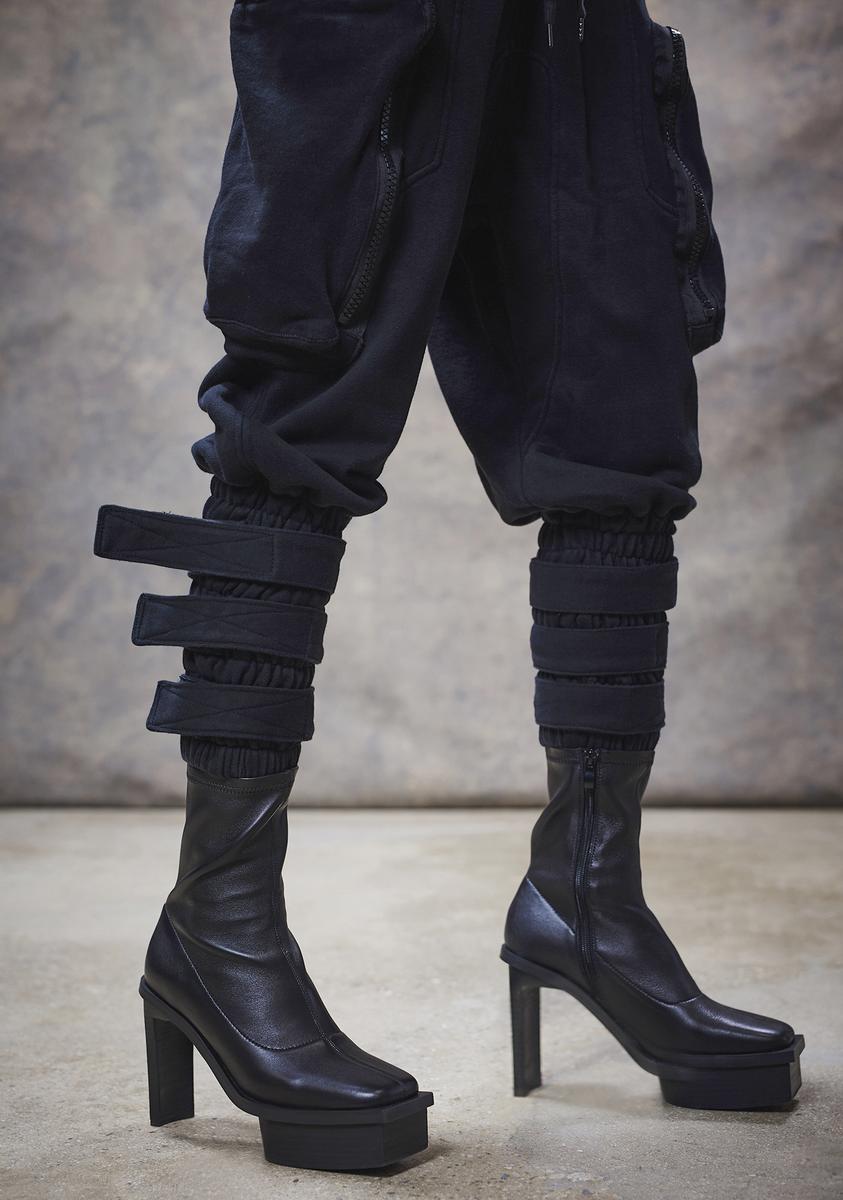 Darker Wavs Blade Heel Leather Sock Boots - Black – Dolls Kill