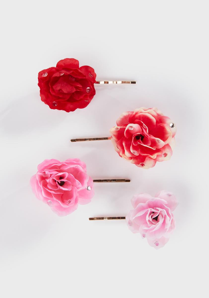 Rhinestone Rose Hair Pin Set - Multi – Dolls Kill