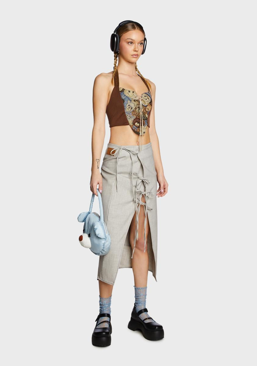 Zemeta Denim Lace Up Skirt - White – Dolls Kill