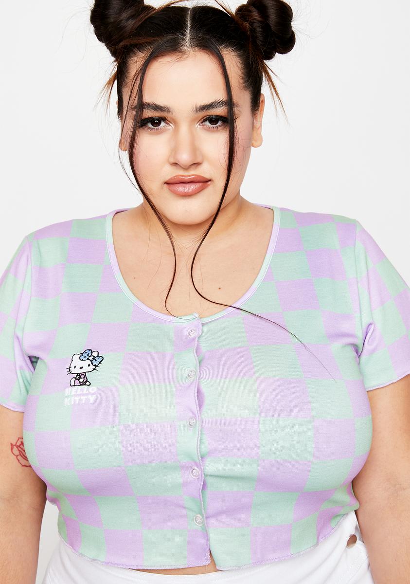 Plus Size NGOrder Hello Kitty Checkered Cardigan Tee - Lilac/Green ...
