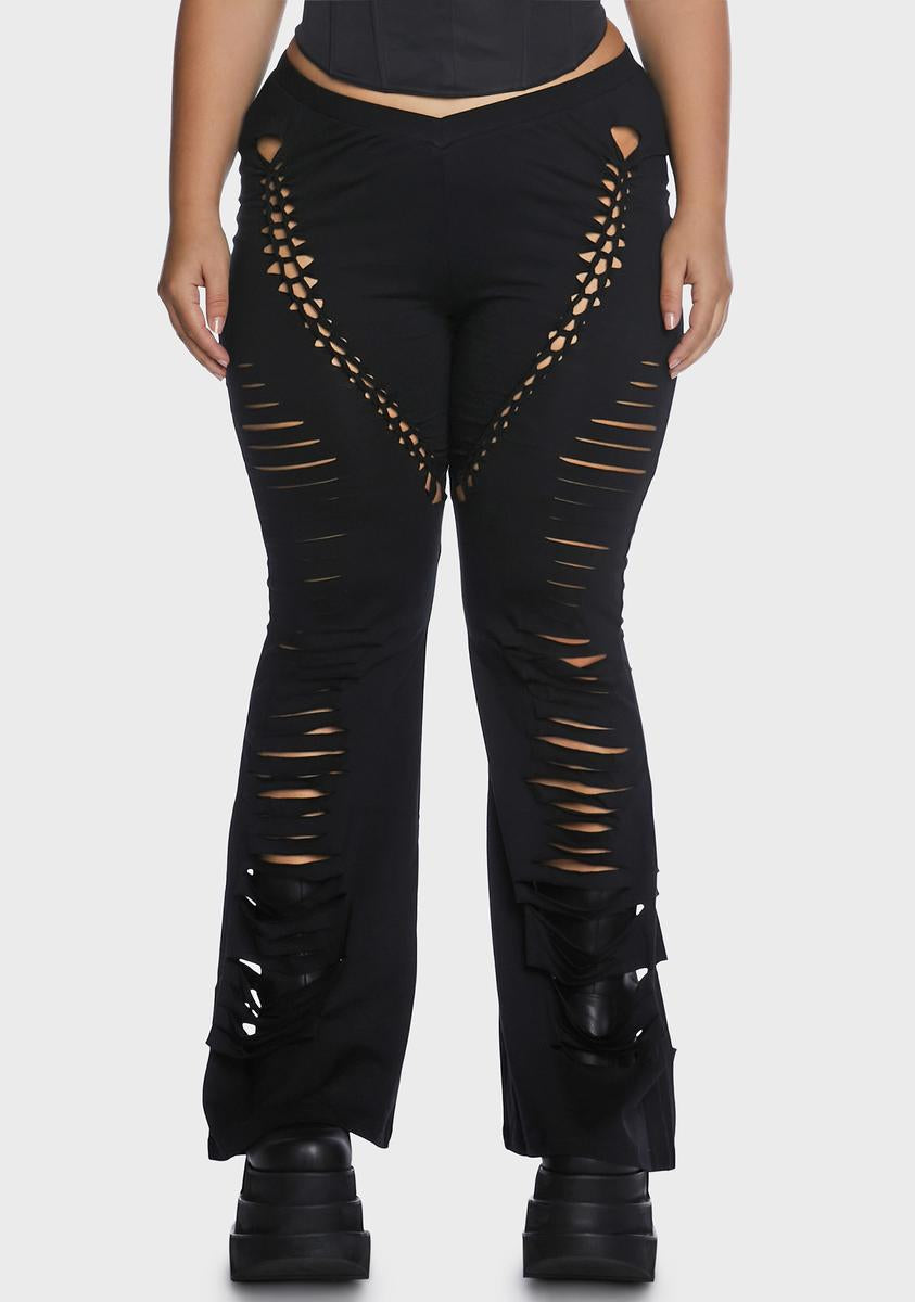 Widow Plus Size Low Rise Shredded Cutout Pants - Black – Dolls Kill