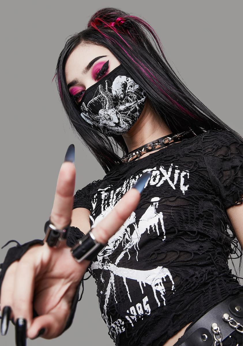 Widow Goat Head Metal Graphic Face Mask - Black – Dolls Kill