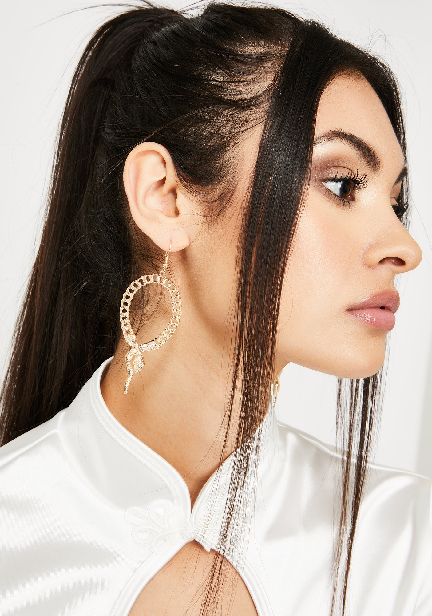Gold Metallic Snake Chain Hoop Earrings – Dolls Kill