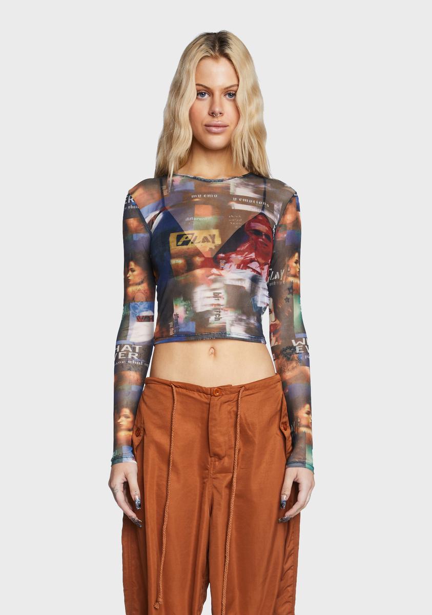 Edikted Photo Print Mesh Crop Top - Multi – Dolls Kill