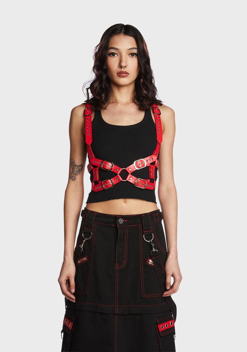 The Grave Girls Matte Vegan Leather Harness - Red – Dolls Kill