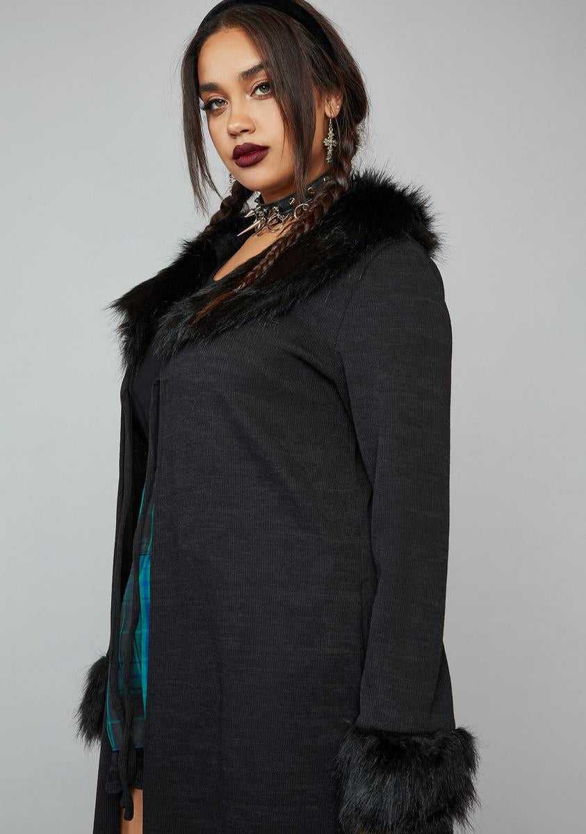 Plus Size Widow Knit Duster With Faux Fur Trim - Black – Dolls Kill
