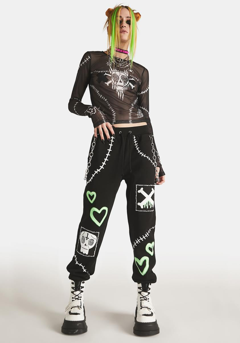 Dolls Kill X Broken Brainz Drawstring Graphic Chain Link Jogger