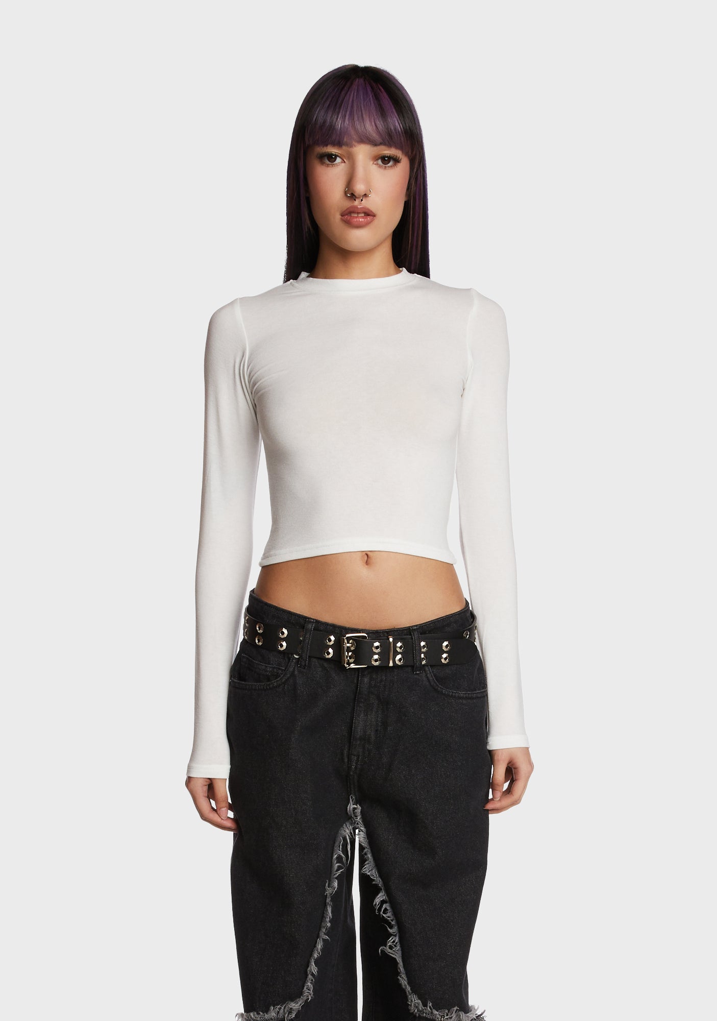 Long Sleeve Sheer Crop Top - White – Dolls Kill