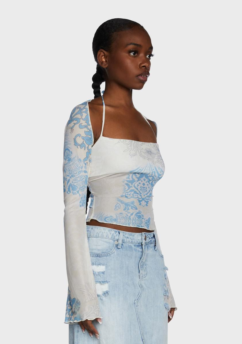 Floral Brocade Mesh Top Shrug - Multi – Dolls Kill