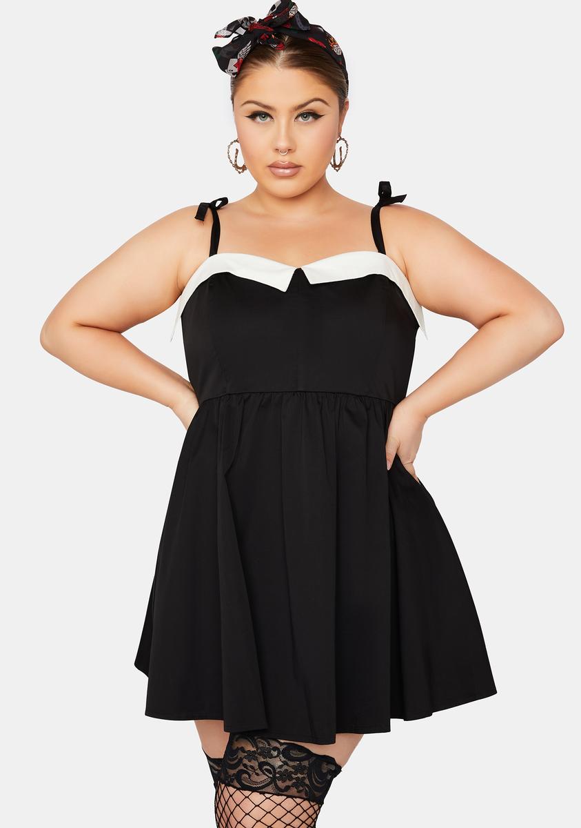 Plus Size Current Mood Babydoll Collared Mini Dress - Black – Dolls Kill