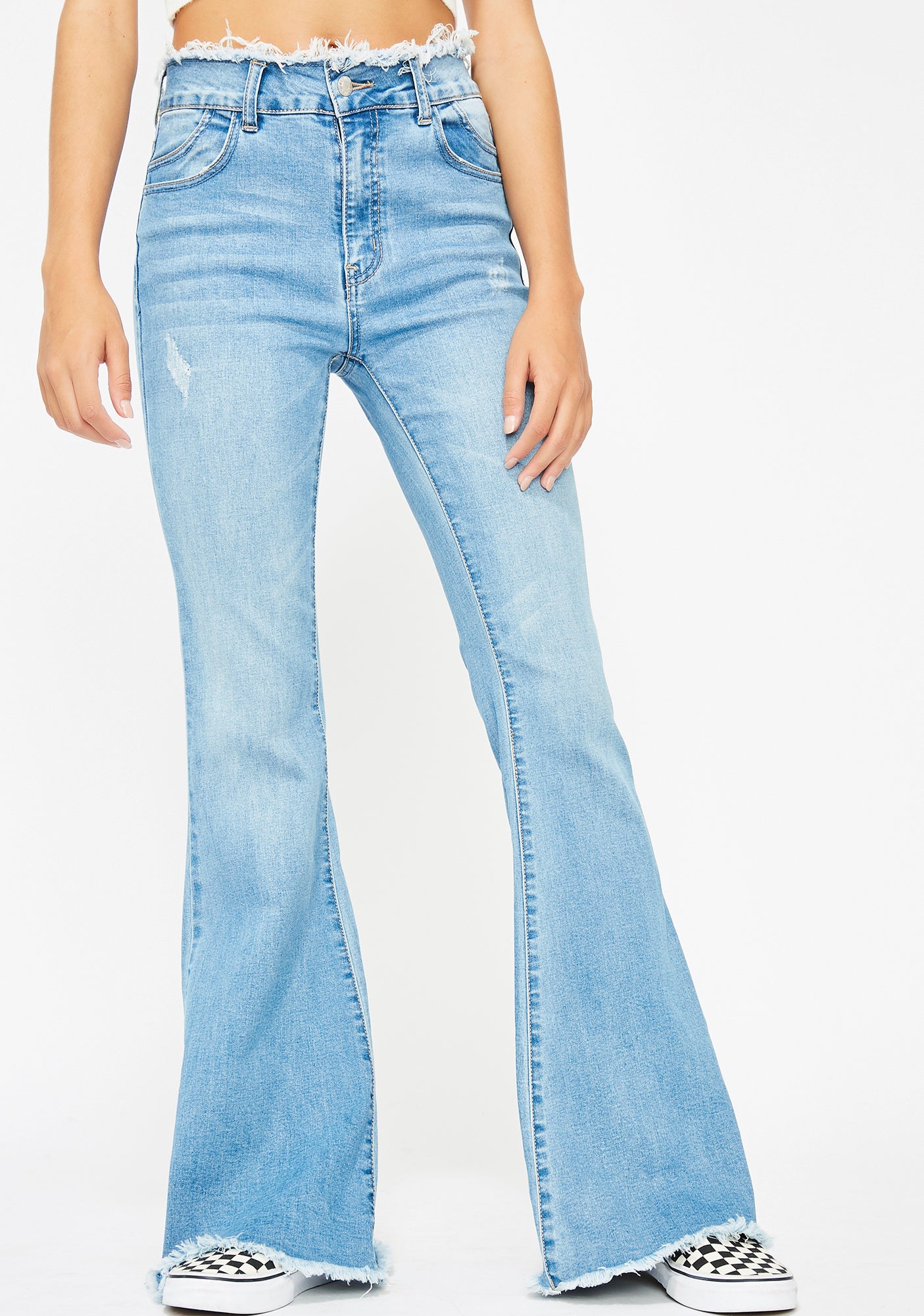 Blue Frayed Hem Bell Bottom Jeans – Dolls Kill