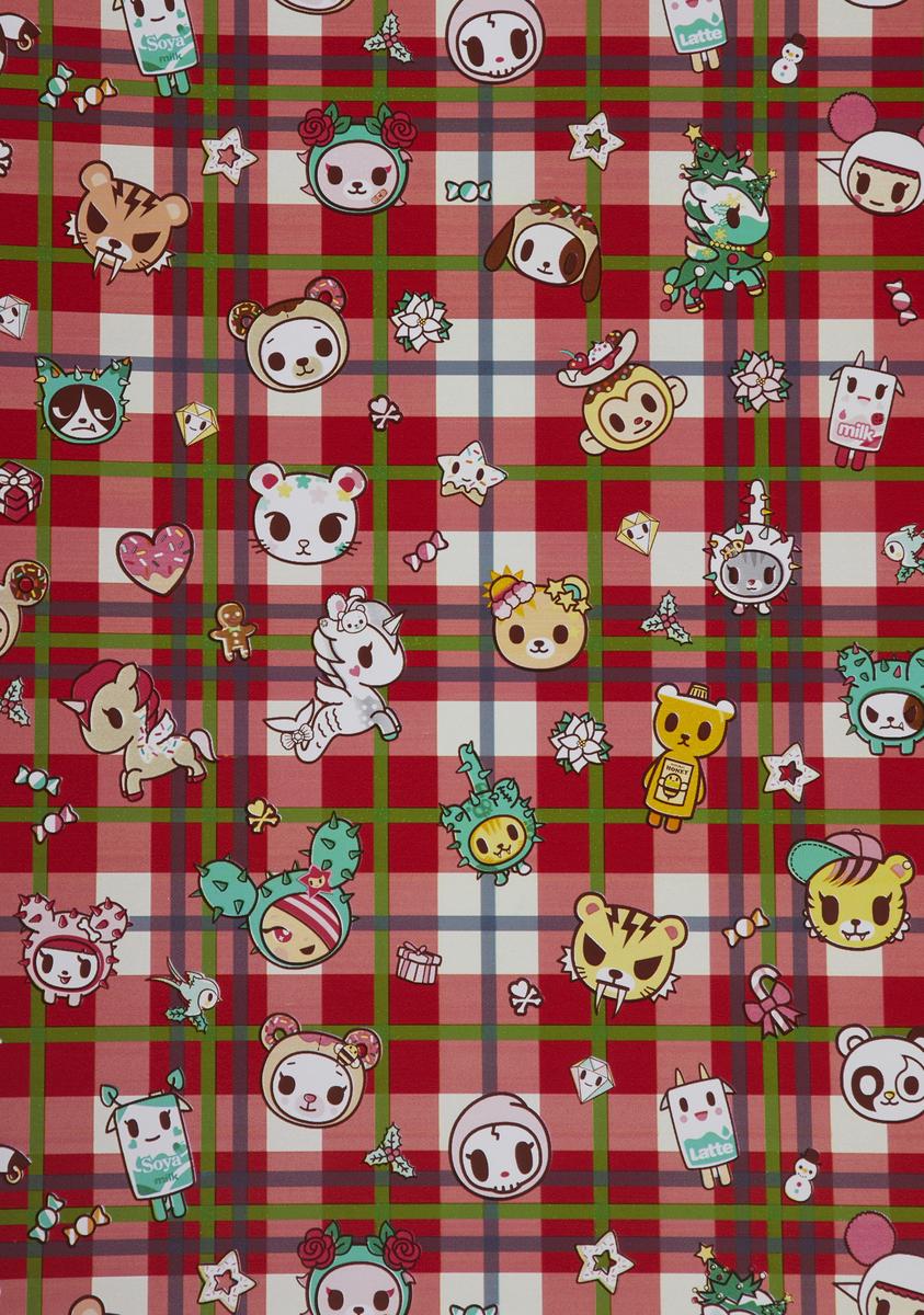 Tokidoki Kawaii Plaid Christmas Wrapping Paper - Red – Dolls Kill