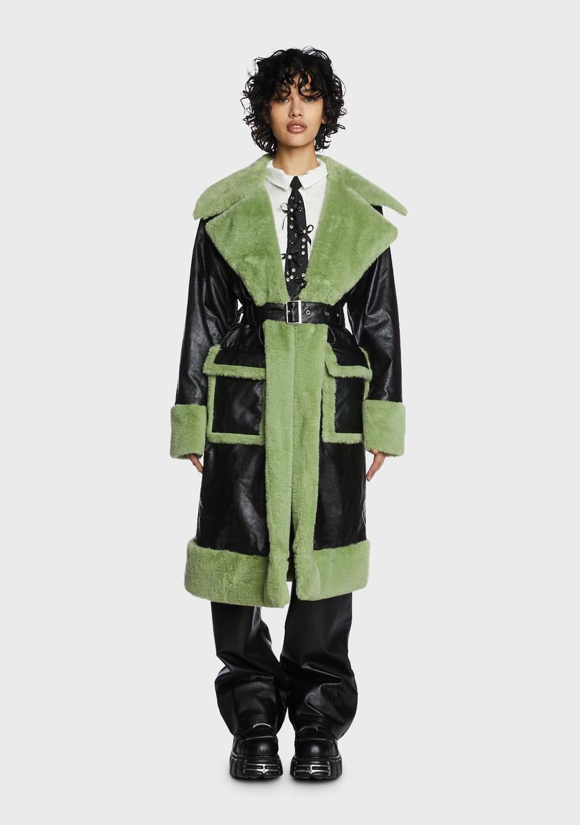 The Ragged Priest Vegan Leather Faux Fur Coat - Black/Lime – Dolls Kill