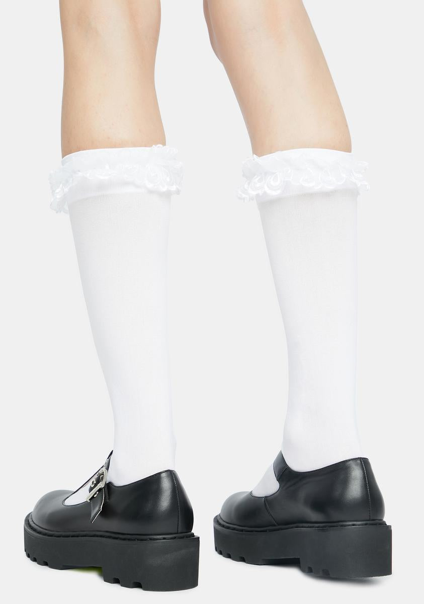 Lace Ruffle Opaque Knee High Socks - White – Dolls Kill