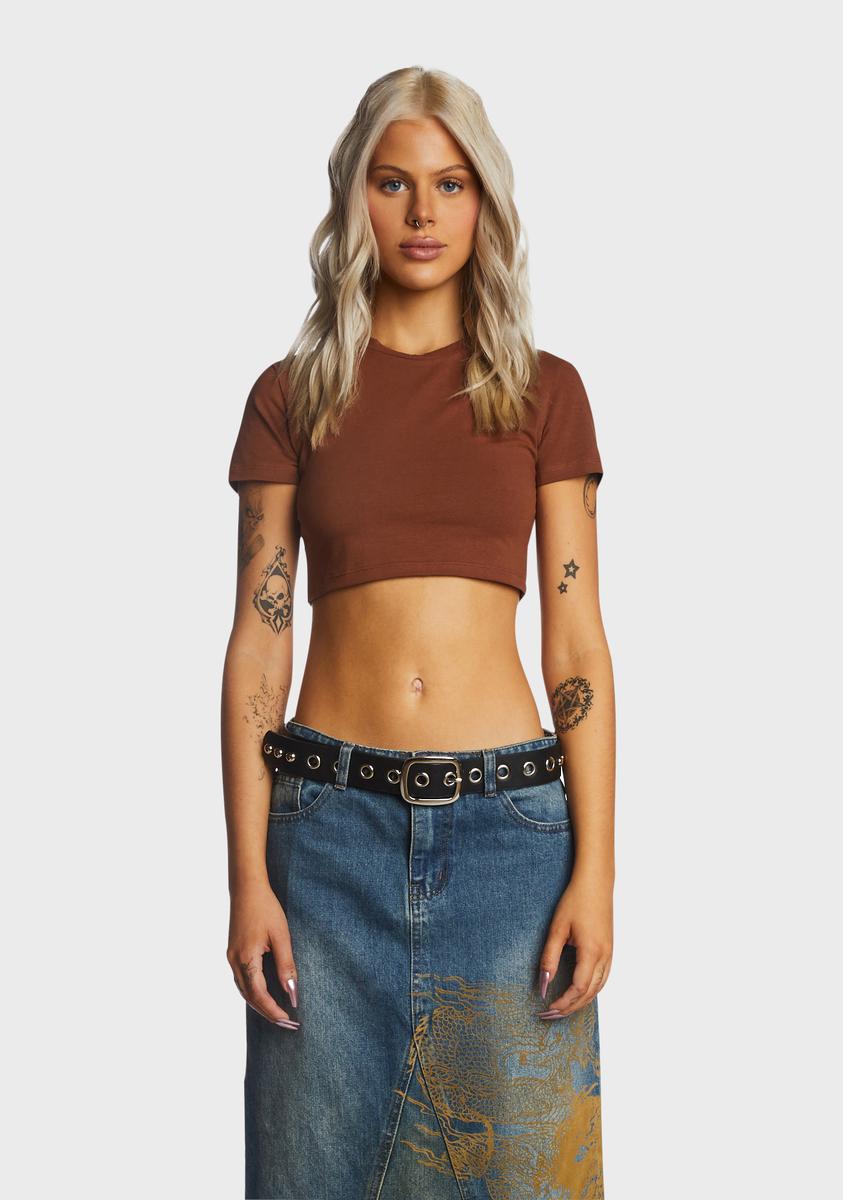 Kiki Riki Short Sleeve Crop Top - Tobacco – Dolls Kill