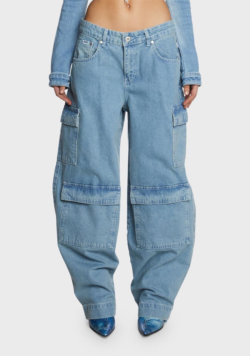 The Ragged Priest Baggy Tapered Cargo Jeans - Blue – Dolls Kill