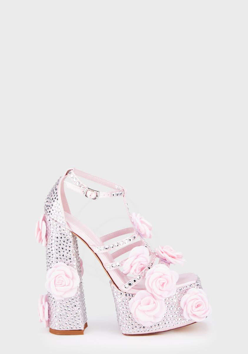 AZALEA WANG Rose Bloom Rhinestone Platform Heels - Pink – Dolls Kill