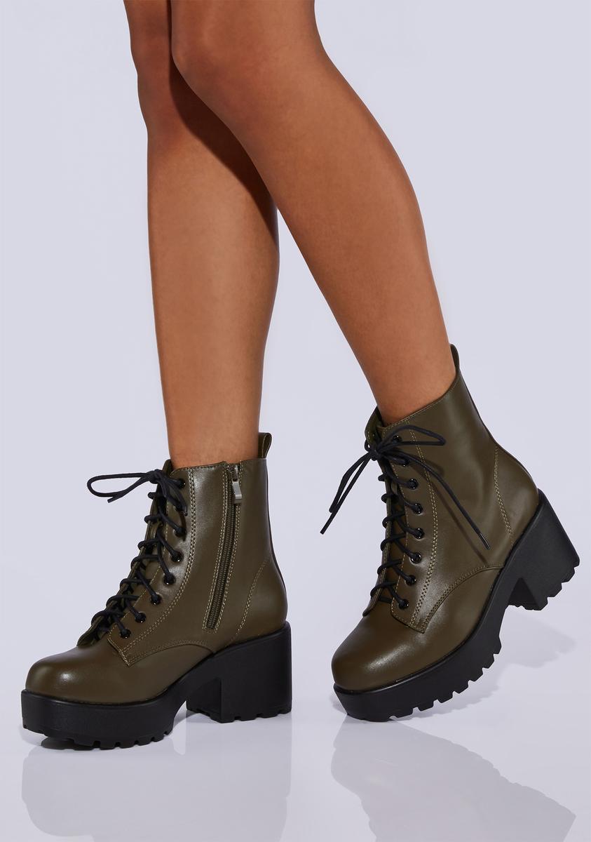 Koi Footwear Lace Up Platform Boots - Green – Dolls Kill