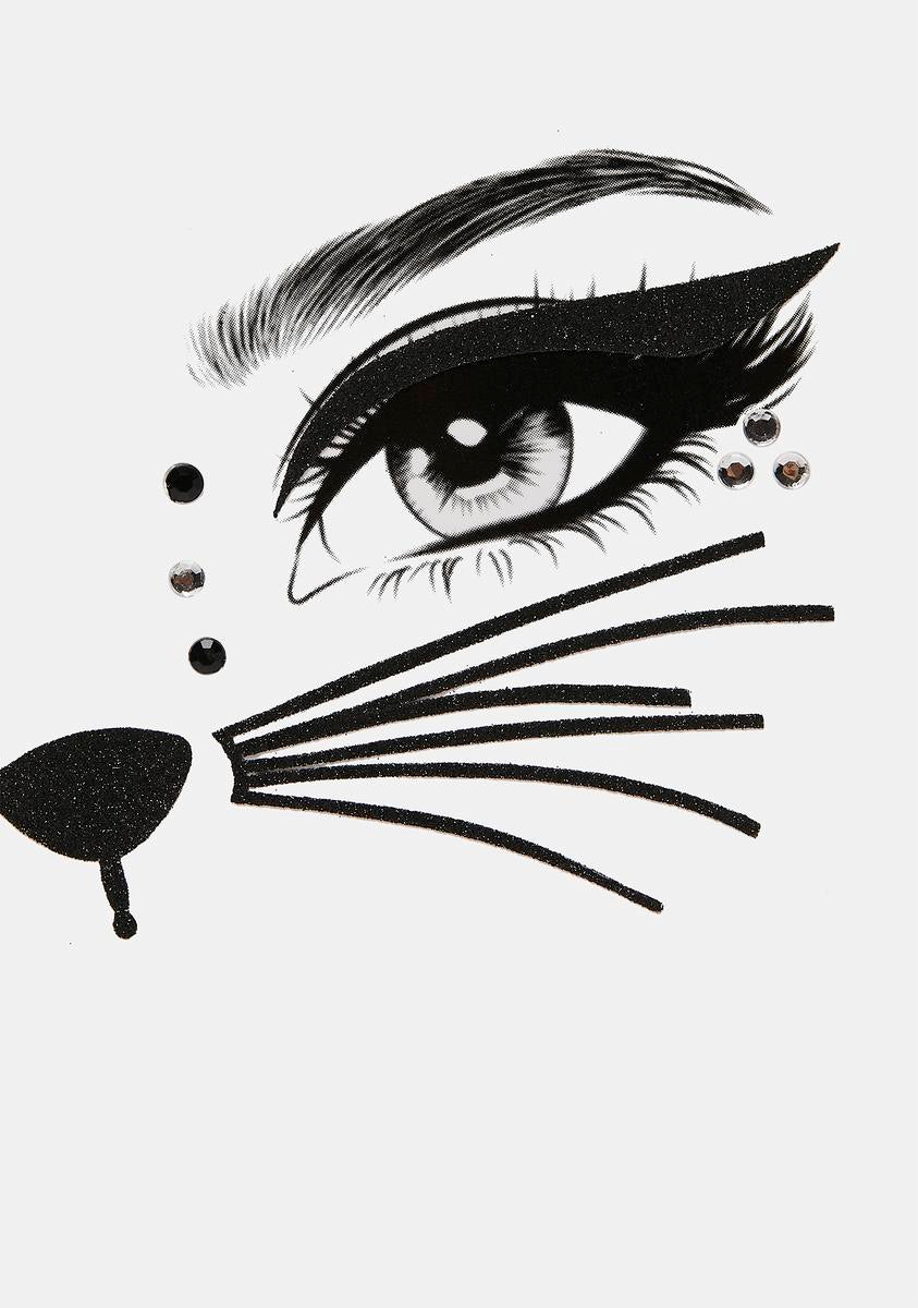 Glitter Cat Rhinestone Face Stickers - Black – Dolls Kill