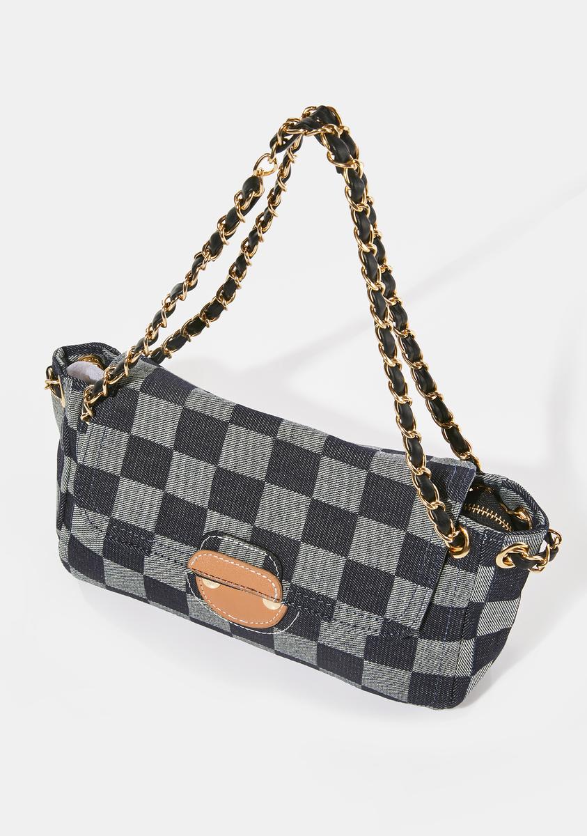 Denim Checkered Shoulder Bag - Dark Blue – Dolls Kill