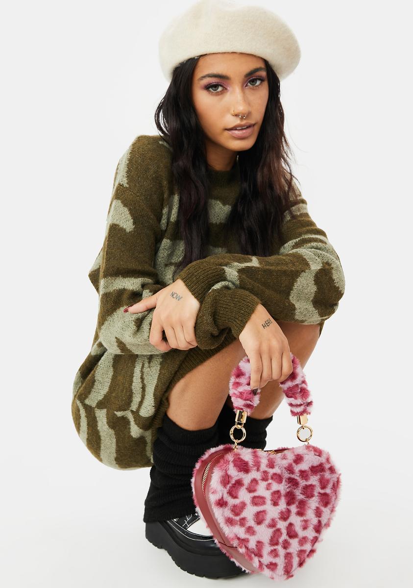 Fuzzy Leopard Print Heart Handbag - Pink – Dolls Kill