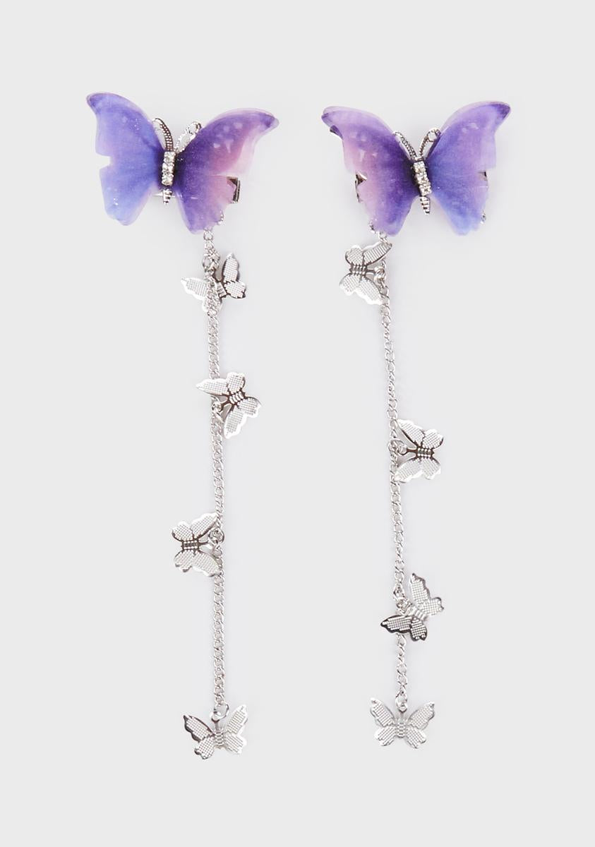 Sparkly Butterfly Hair Clips Set - Purple/Silver – Dolls Kill