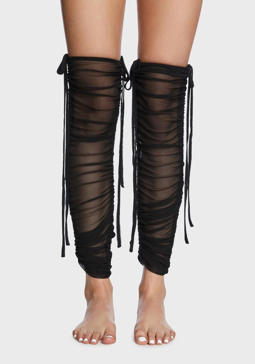 Darker Wavs Ruched Mesh Stockings - Black – Dolls Kill