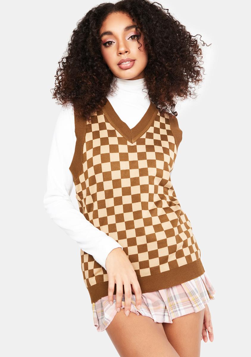 Daisy Street Knitted Oversize Checkerboard Sweater Vest - Multi – Dolls ...