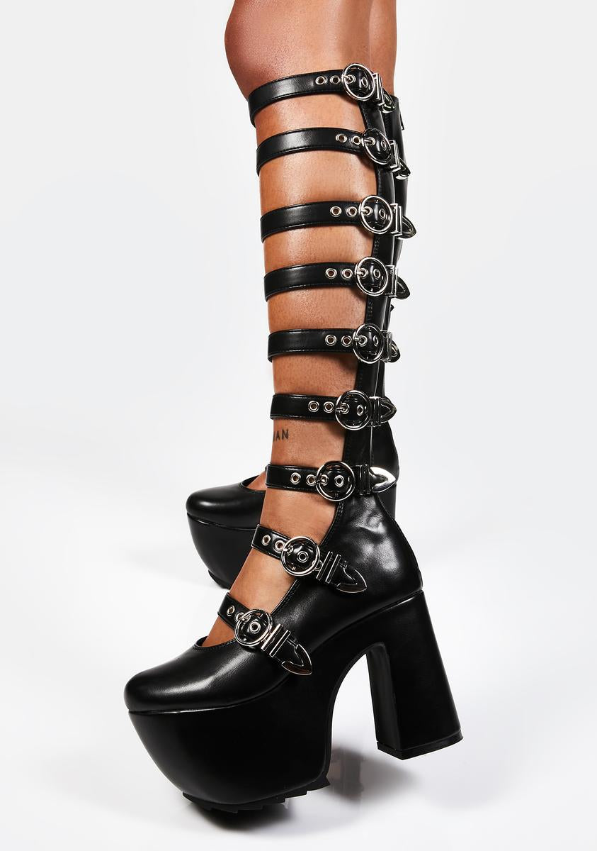 Lamoda Ladder Strap Platform Heels - Black – Dolls Kill