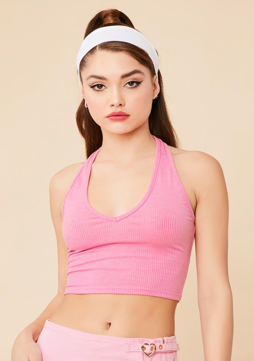 Sleeveless Halter Cropped Tank Top - Pink – Dolls Kill