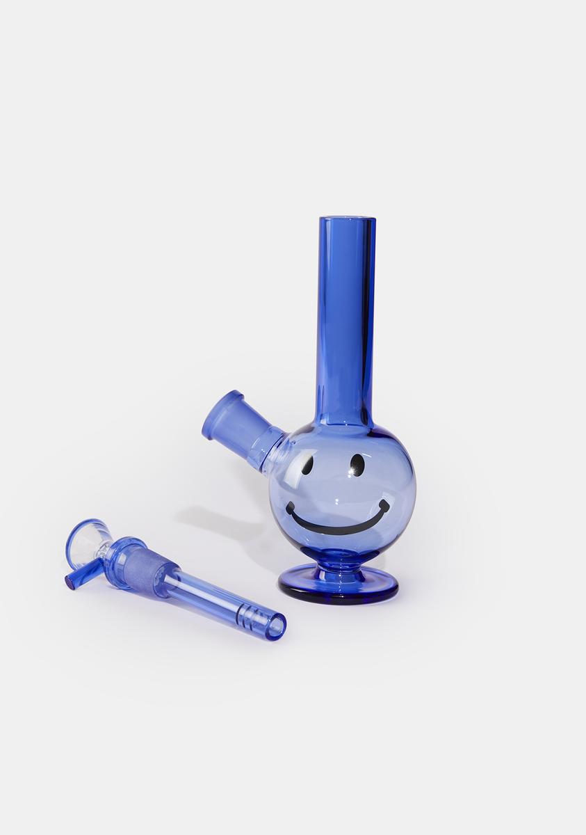 A Shop Of Things Happy Face Blue Glass Mini Bong - Blue – Dolls Kill