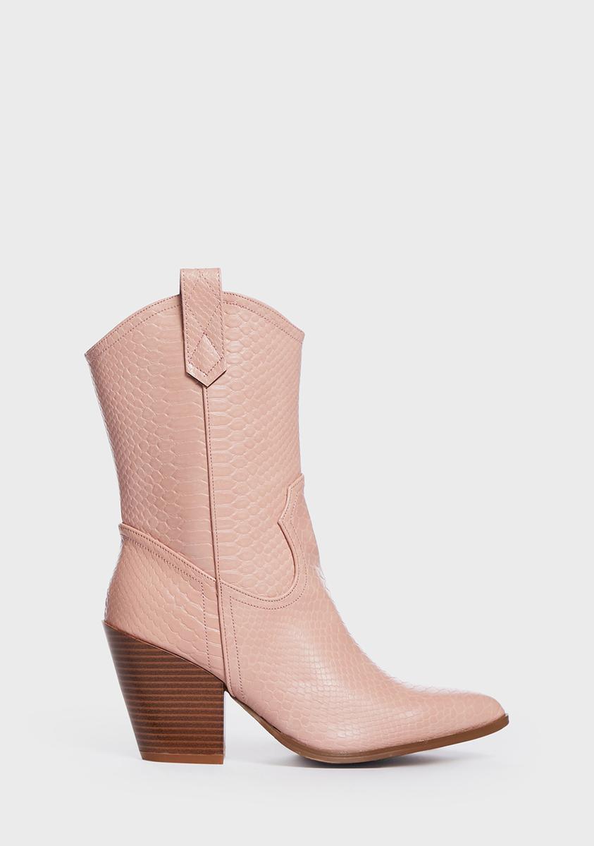 Pointed Toe Vegan Leather Snake Pattern Cowboy Boots - Pink – Dolls Kill