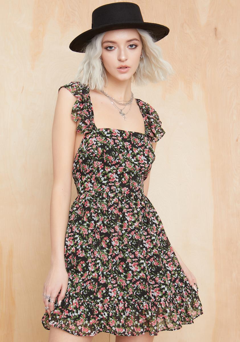 Current Mood Floral Ruffle Apron Dress - Black – Dolls Kill