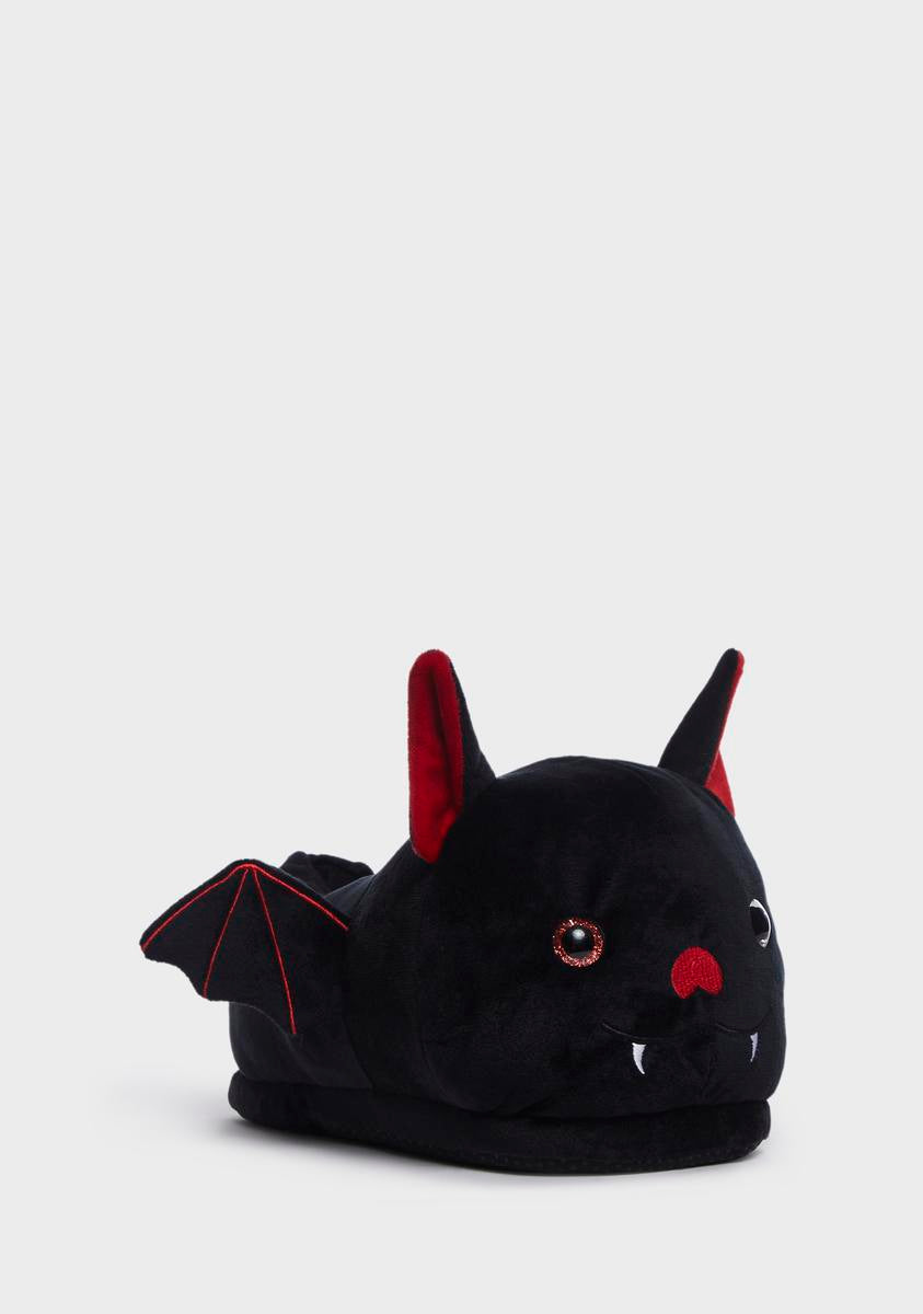 Bat Plush Slippers - Black/Red – Dolls Kill