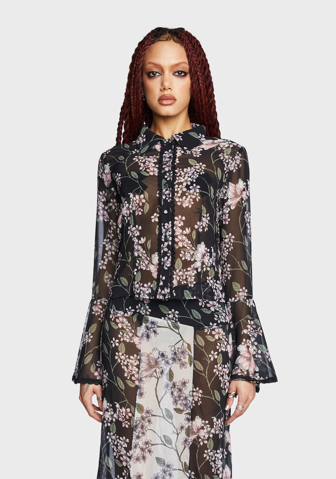 Widow Floral Chiffon Blouse - Multi – Dolls Kill