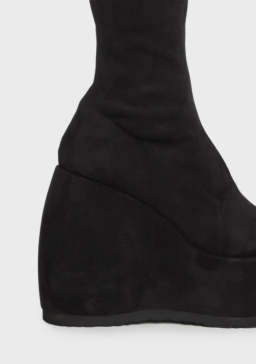 Shellys London Knee High Platform Wedge Boots - Black – Dolls Kill