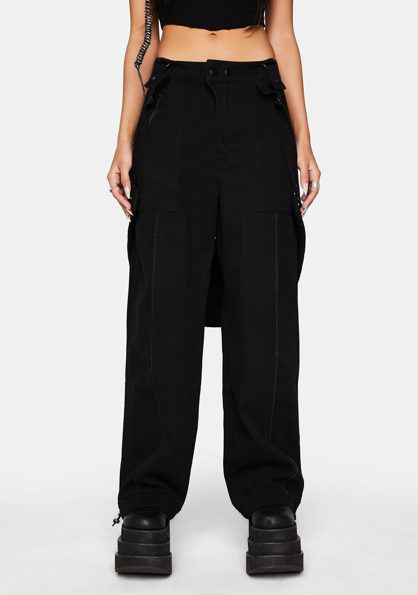 Darker Wavs Unisex Cargo Pants With Detachable Backpack - Washed Black ...