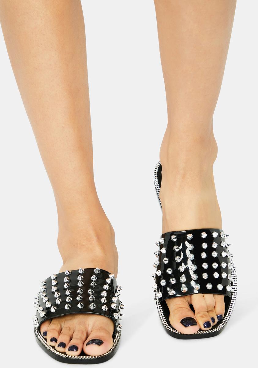 Spiky Metallic Studded PVC Slides - Black – Dolls Kill