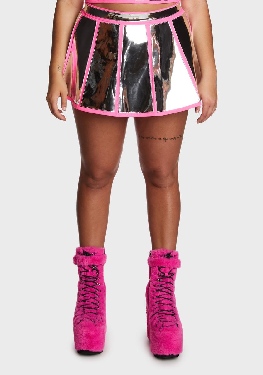 Plus Size Club Exx Mirrored Panel Mini Skirt - Silver/Pink – Dolls Kill