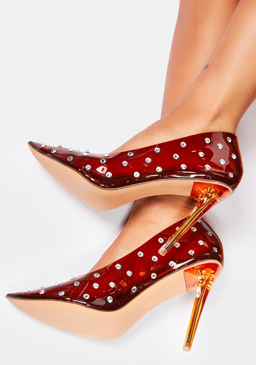 Gold And Red Closed Toe Heels