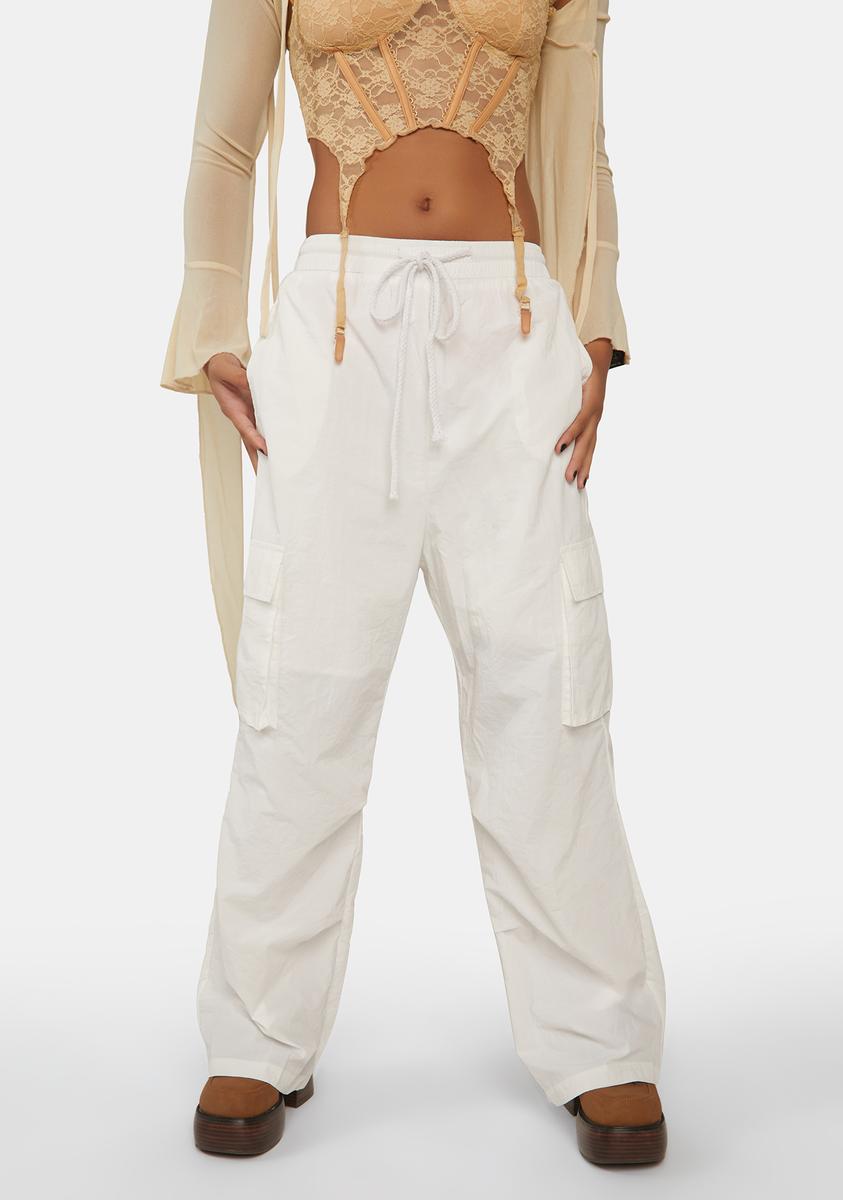Zemeta Drawstring Baggy Cargo Pants - White – Dolls Kill