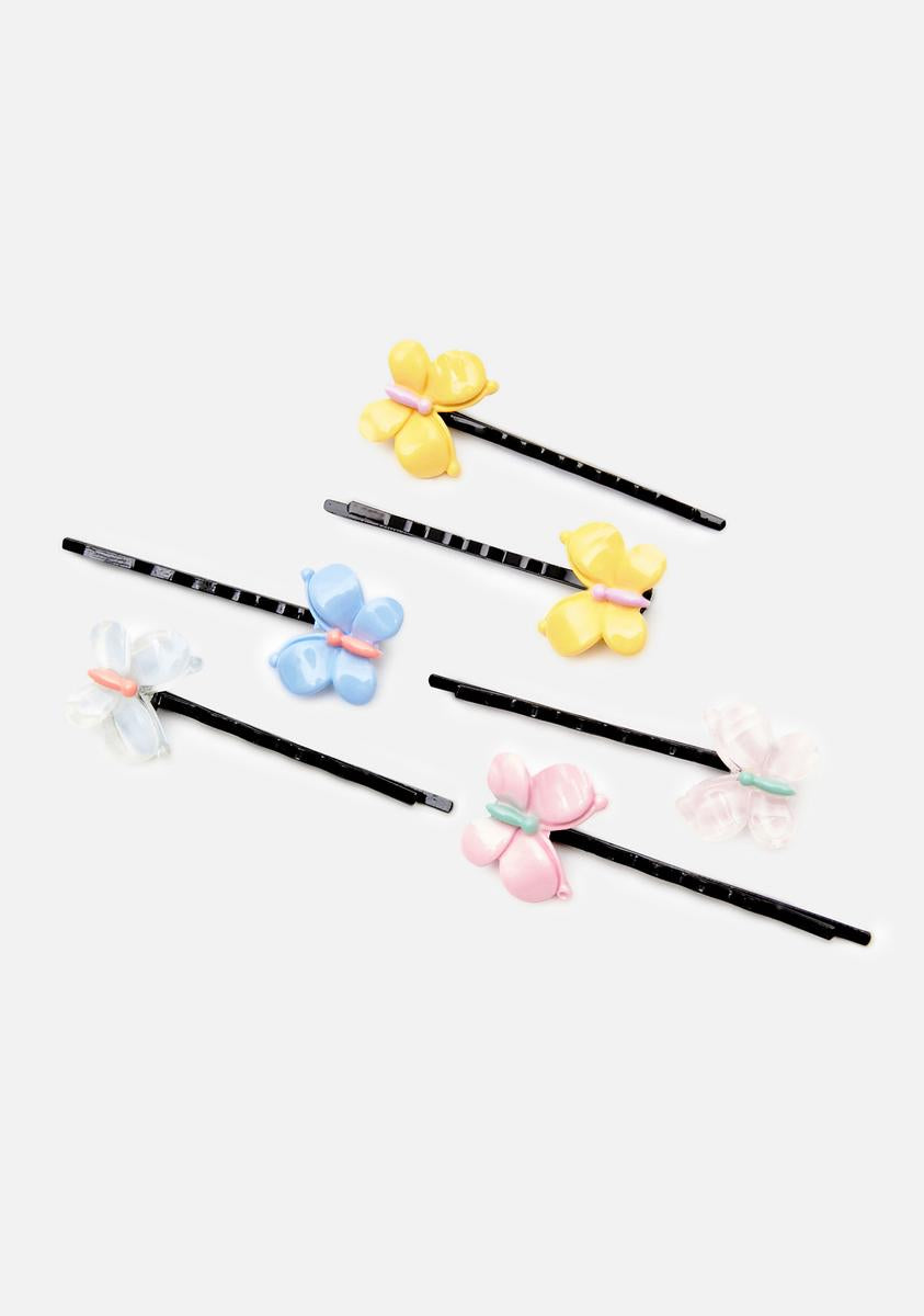Multicolor Butterfly Bobby Pin Set - Yellow Pink Blue – Dolls Kill