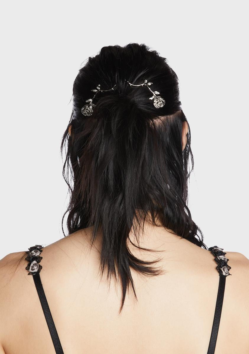 Metallic Rose Hair Clips Set - Black – Dolls Kill