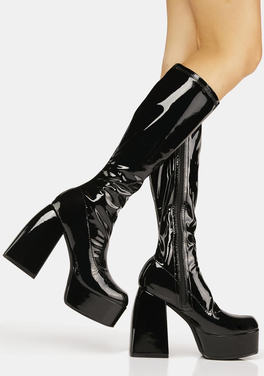 Knee High Platform Go Go Boots - Black Patent – Dolls Kill