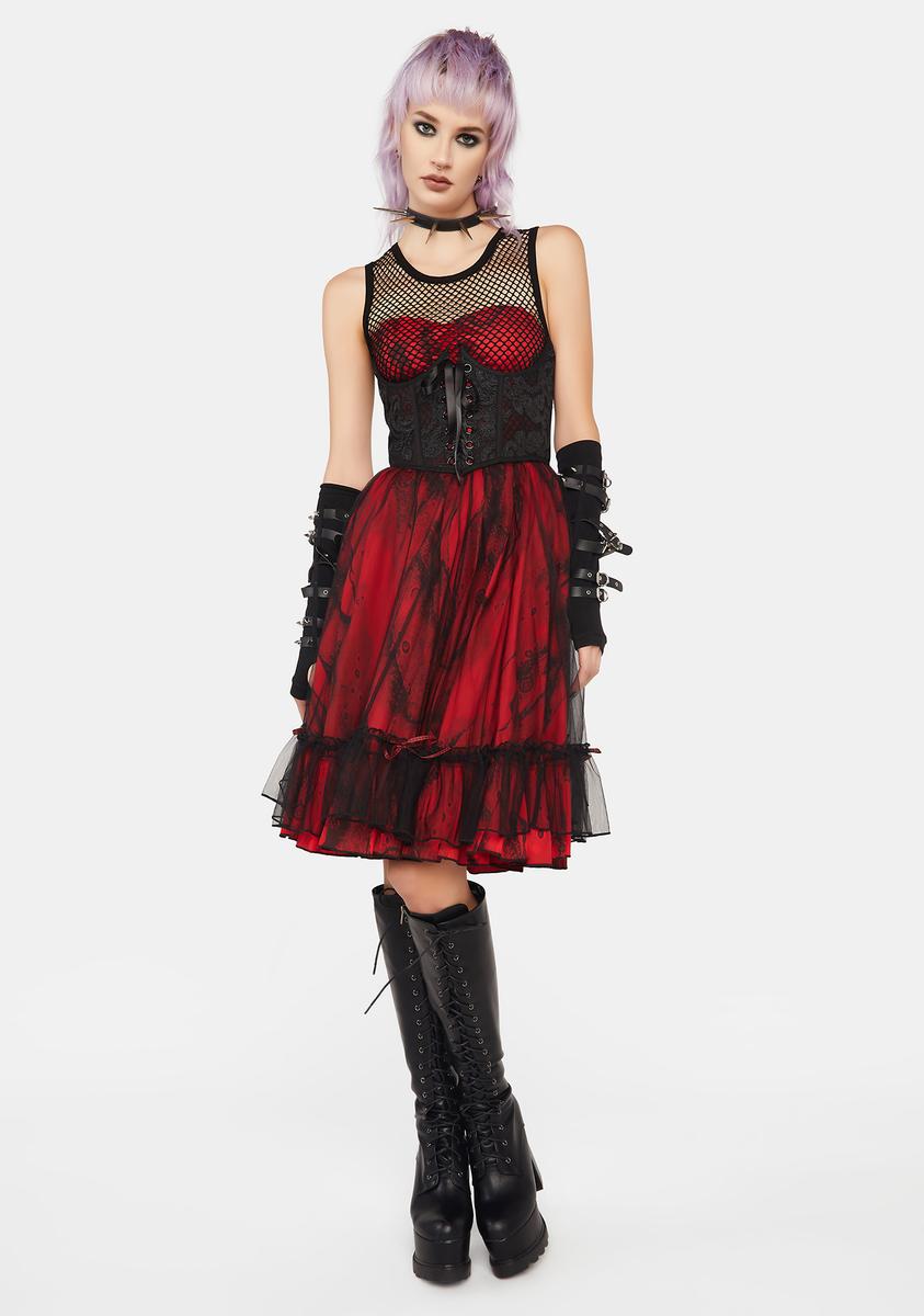 Punk Rave Mesh Print Babydoll Dress - Black/Red – Dolls Kill