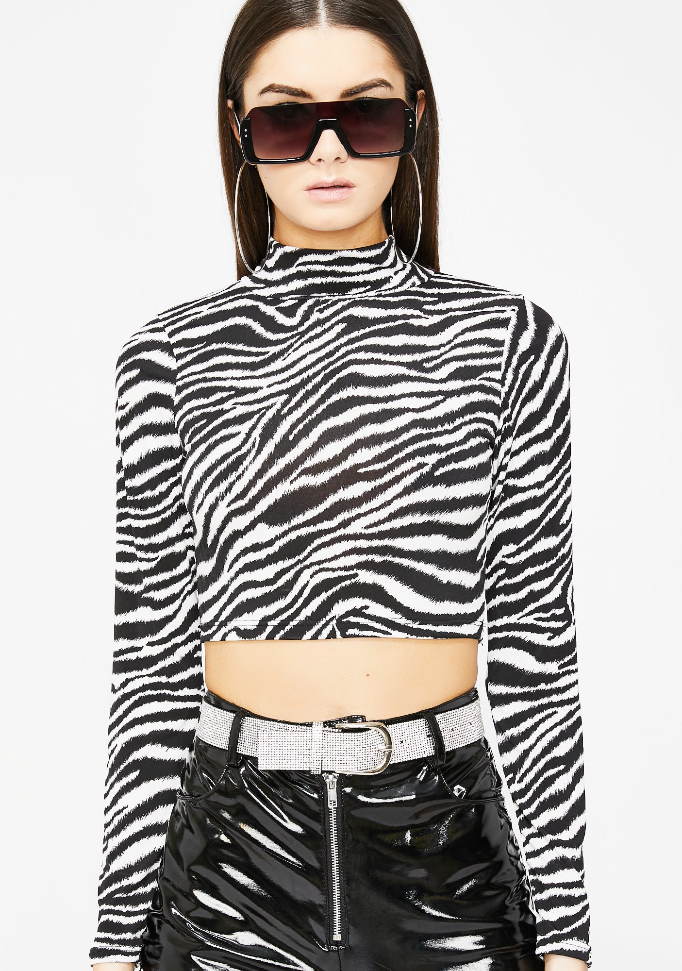 Zebra Mock Neck Crop Top – Dolls Kill
