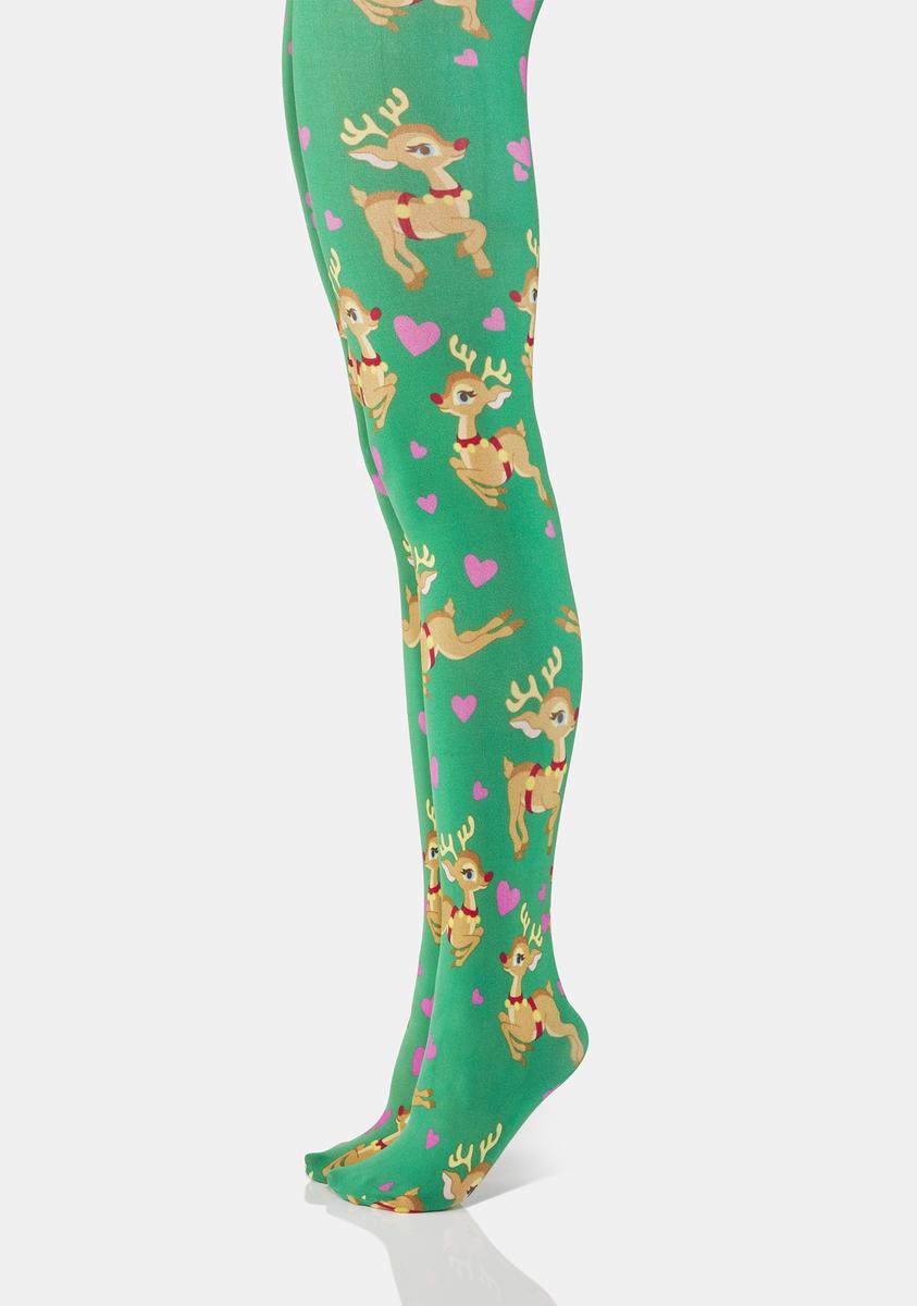 Irregular Choice Reindeer Print Tights - Green – Dolls Kill