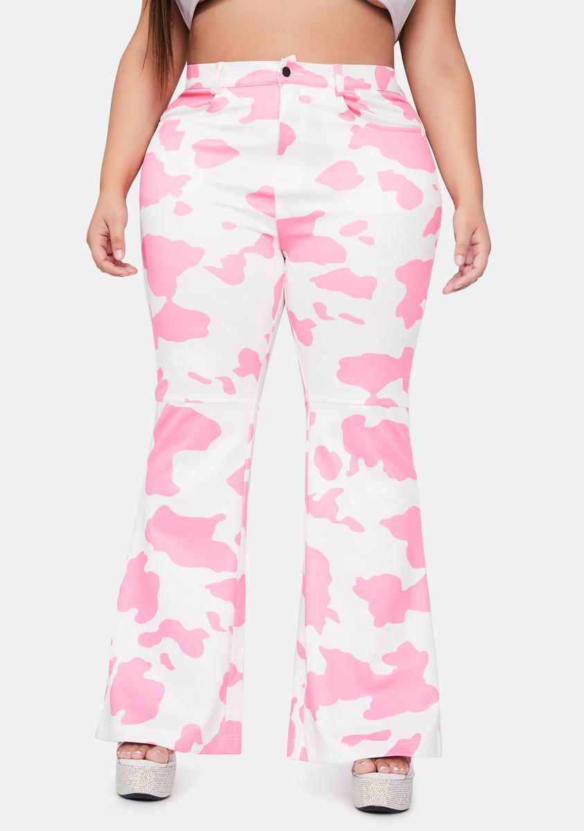 Plus Size Cow Print High Rise Pants - Pink White – Dolls Kill