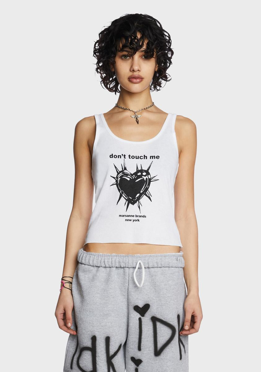 Marsanne Brands Spiked Heart Crop Tank Top - Polar White – Dolls Kill
