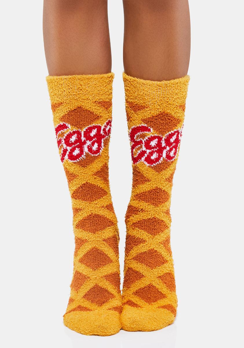 Cool Socks Eggo Waffles Fuzzy Crew Socks - Orange – Dolls Kill